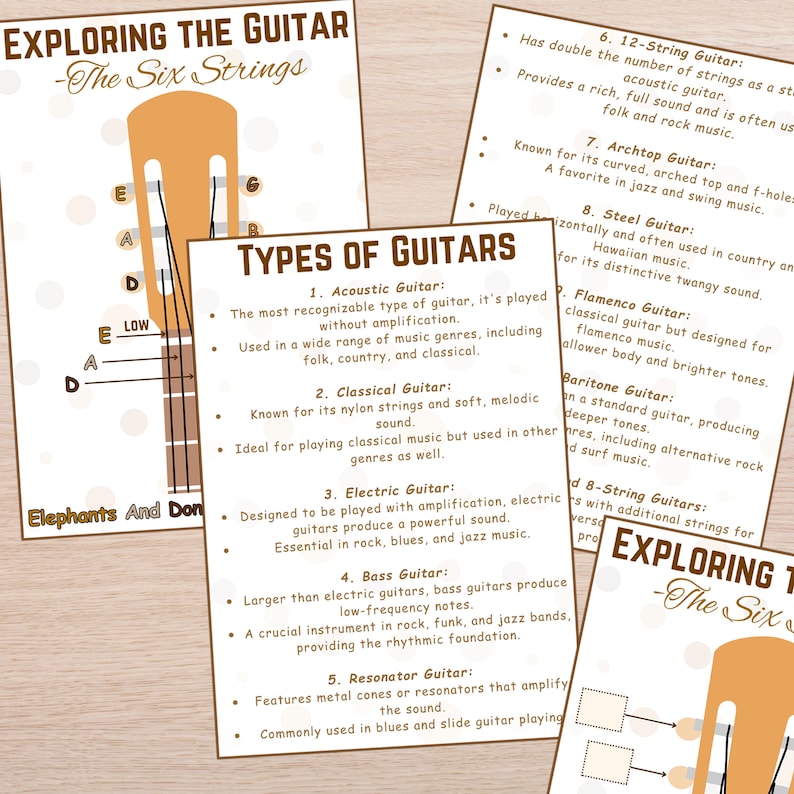 Guitar Lesson Kids Activity: Music Theory Learning Worksheets (digital ...