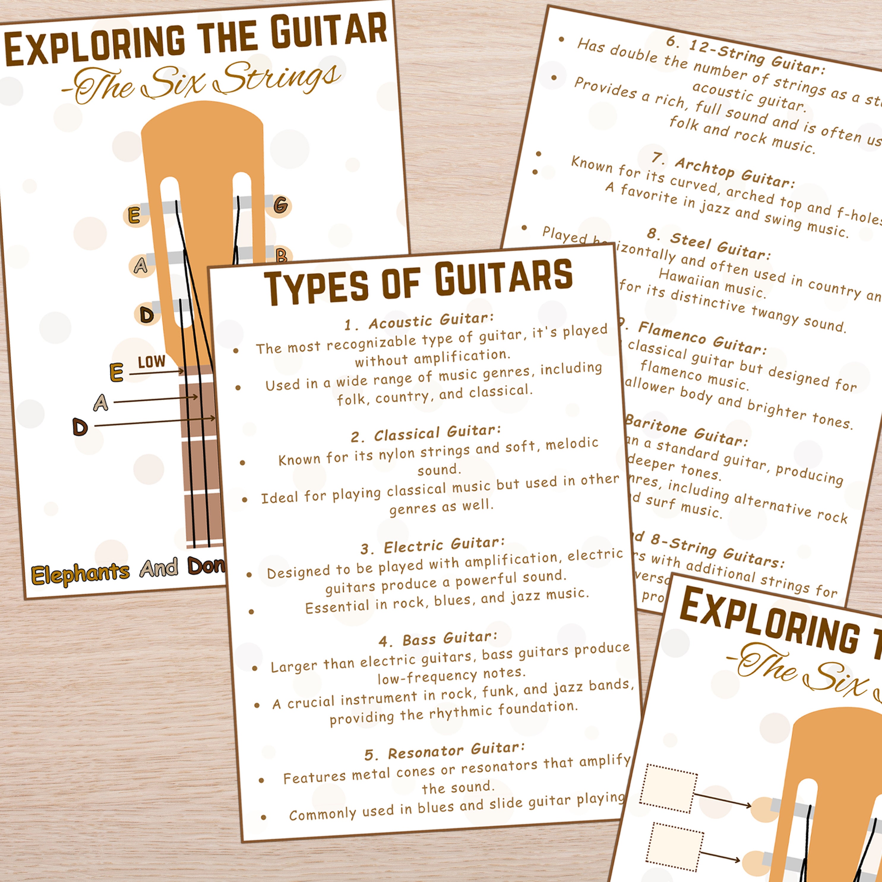Guitar Lesson Kids Activity: Music Theory Learning Worksheets (digital ...