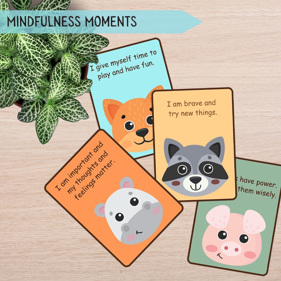 Mindfulness Daily Mantra Flashcards, Kid Emotional Intelligence ...