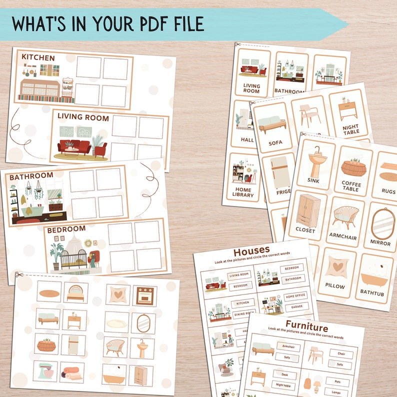 Montessori House & Furniture Flashcards: English Vocabulary Activity ...