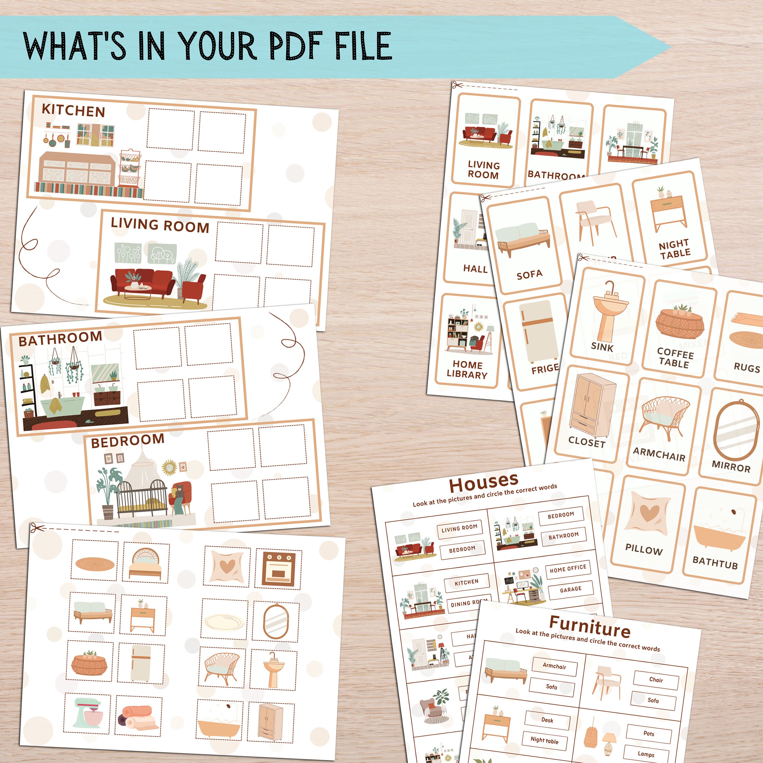 Montessori House & Furniture Flashcards: English Vocabulary Activity ...