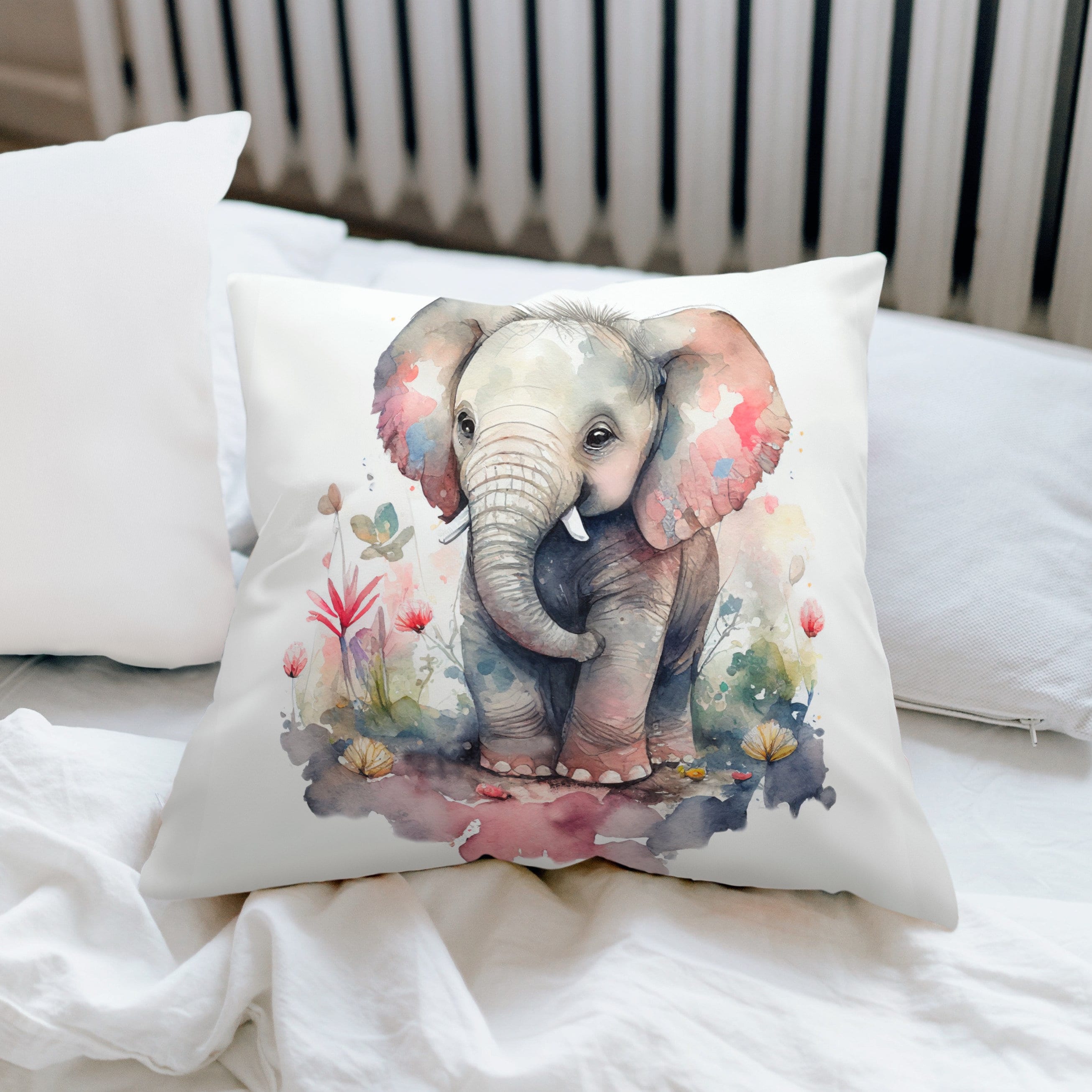 Nursery Animal Print Pillow Baby Elephant Pillow Water Color - Etsy