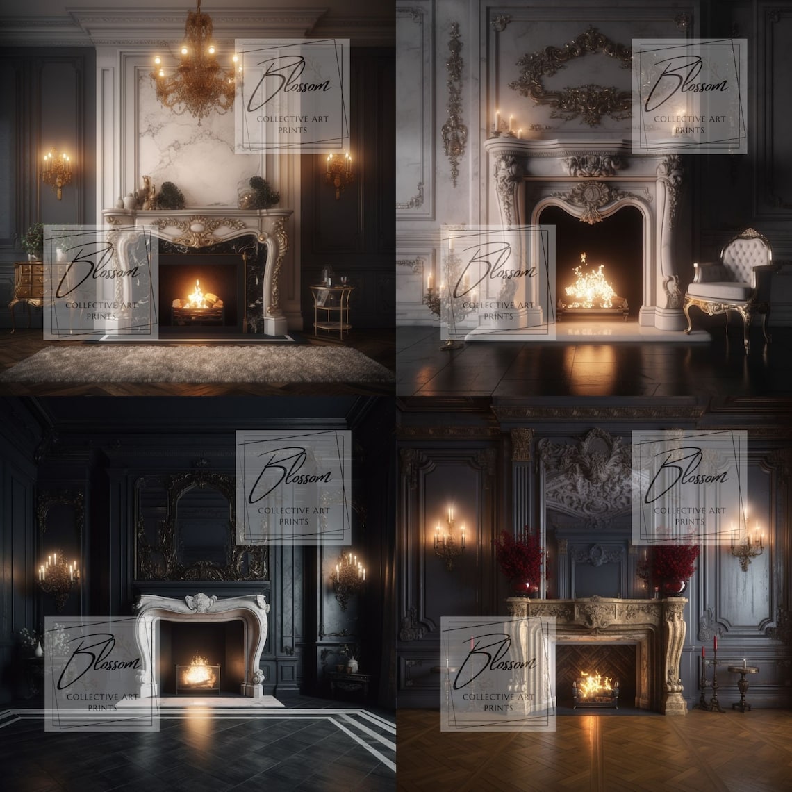 10 X Digital Backdrops, Classic Elegance Grand Fireplaces, Fireplace ...