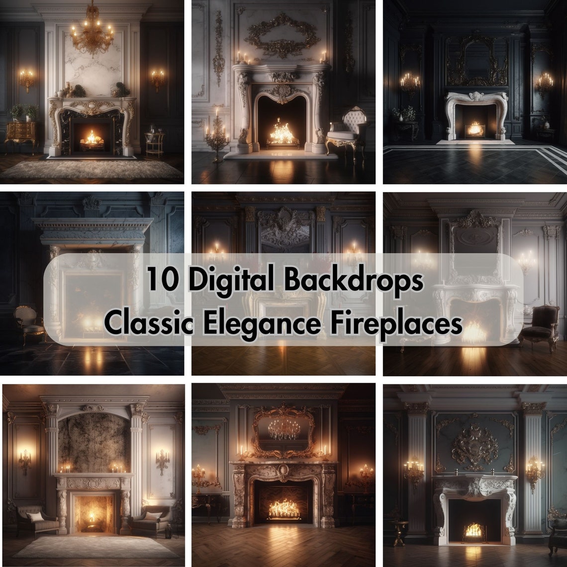 10 X Digital Backdrops, Classic Elegance Grand Fireplaces, Fireplace ...