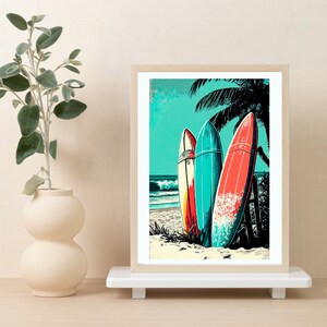 Tropical Beach Hawaiian Boho Surfboards Palm Trees Ocean Surf - Etsy