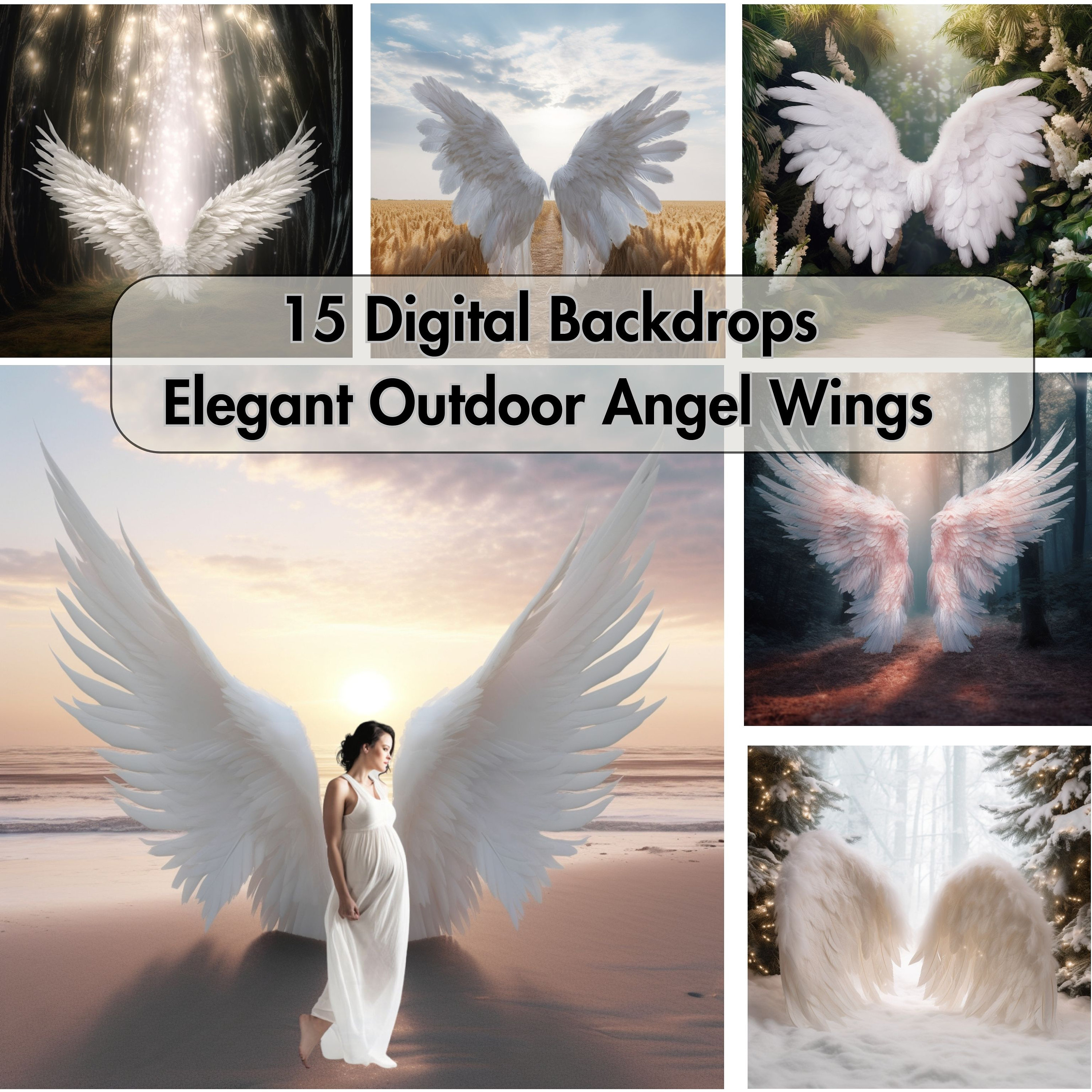 15 X Digital Backdrops, Elegant Angel Wings Background, Wing Digital ...