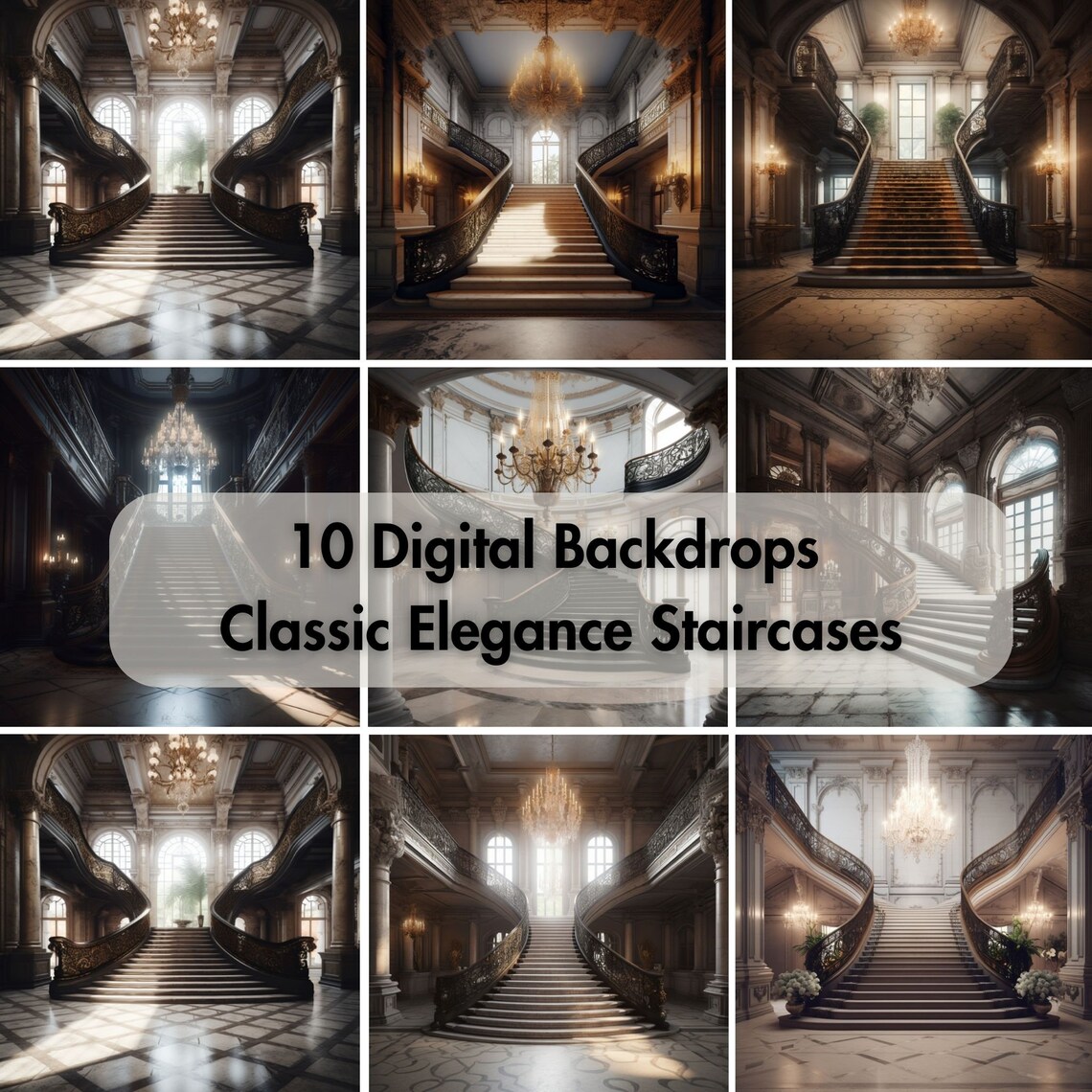 10 X Digital Backdrops, Classic Elegance Grand Staircases, Grand ...