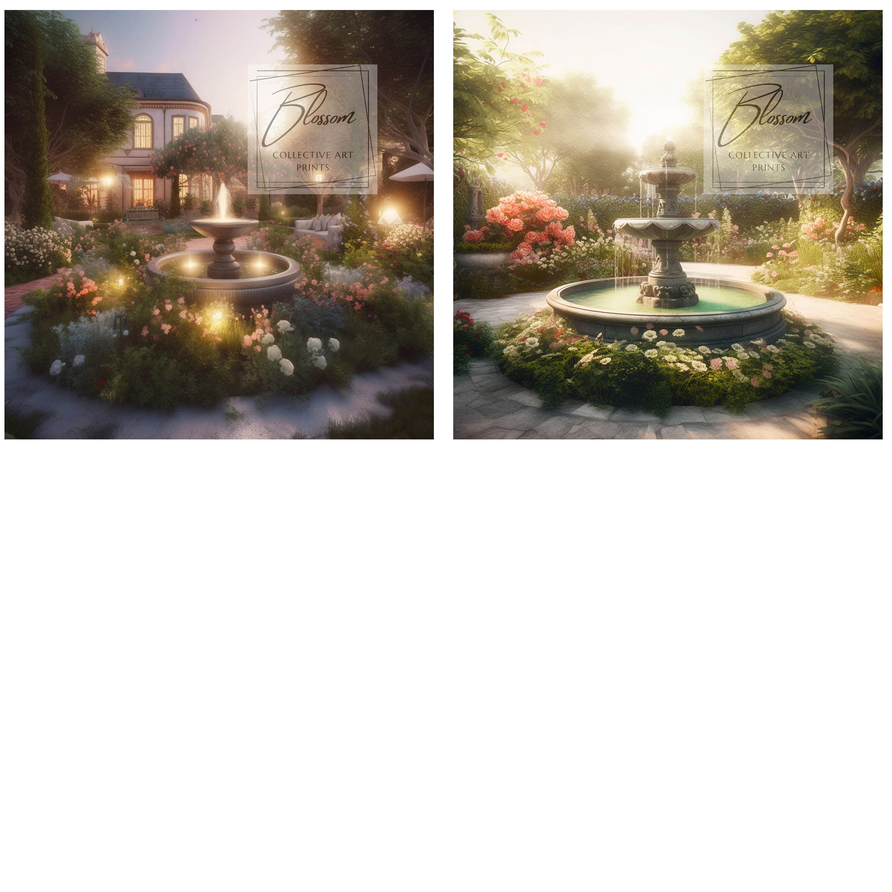 10 X Digital Backdrops, Classic Botanical Garden Fountain Backdrops ...