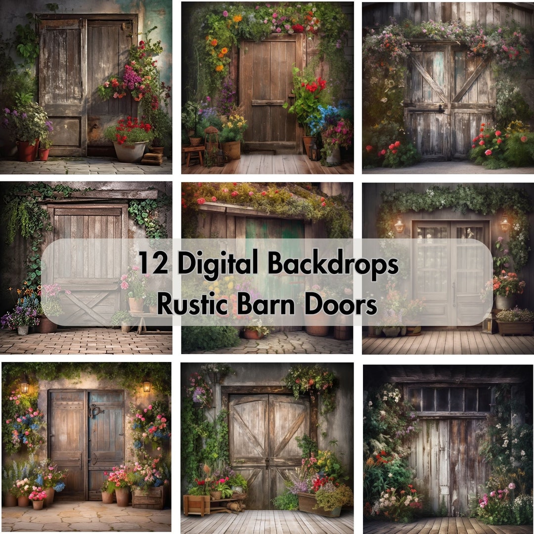 12 X Digital Backdrops, Rustic Barn Door Backdrops, Barn Door Backdrop ...