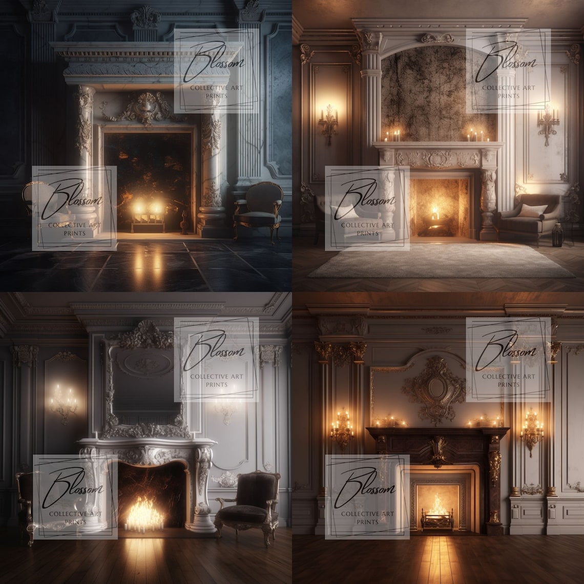 10 X Digital Backdrops, Classic Elegance Grand Fireplaces, Fireplace ...