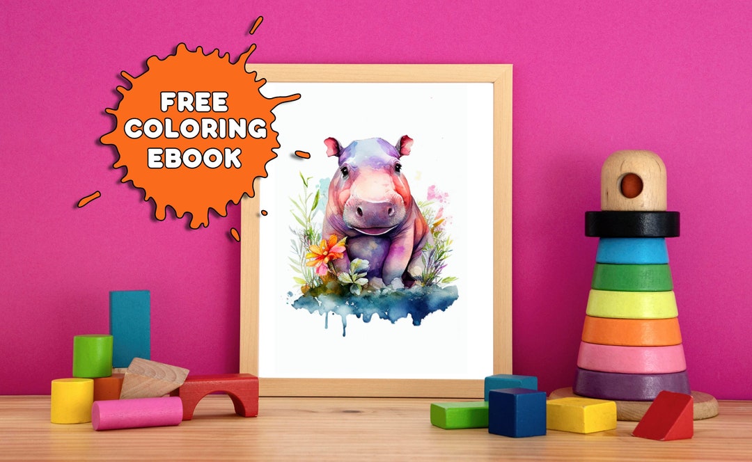 Baby Hippo Watercolor Print, Nursery Animal Wall Art (digital Download ...
