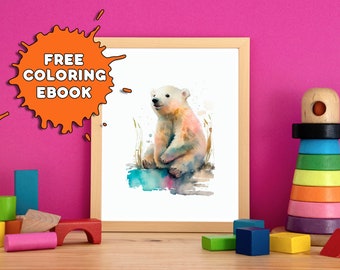 Mother and Baby Polar Bear Printable Art, Watercolor Bear Print Art ...
