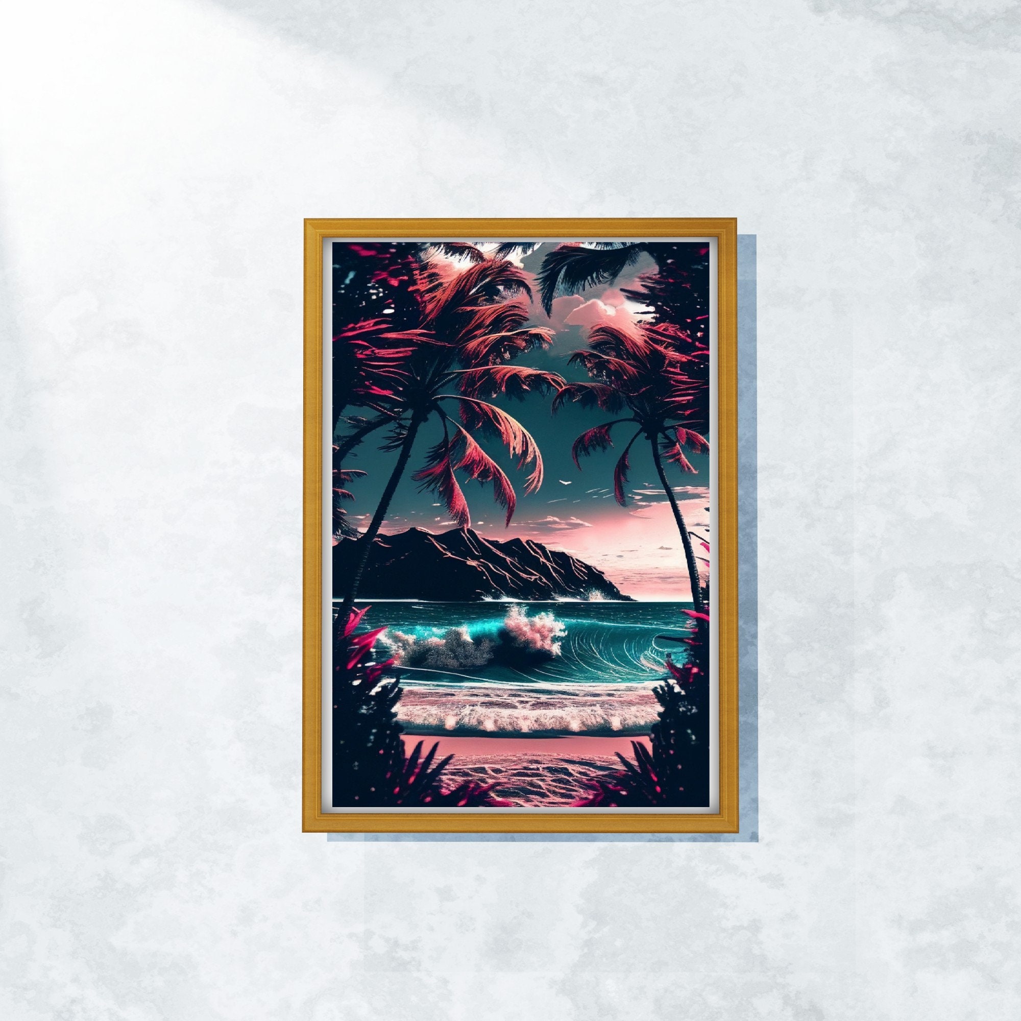 Tropical Beach Hawaiian Boho Palm Trees Ocean Surf Mountains - Etsy