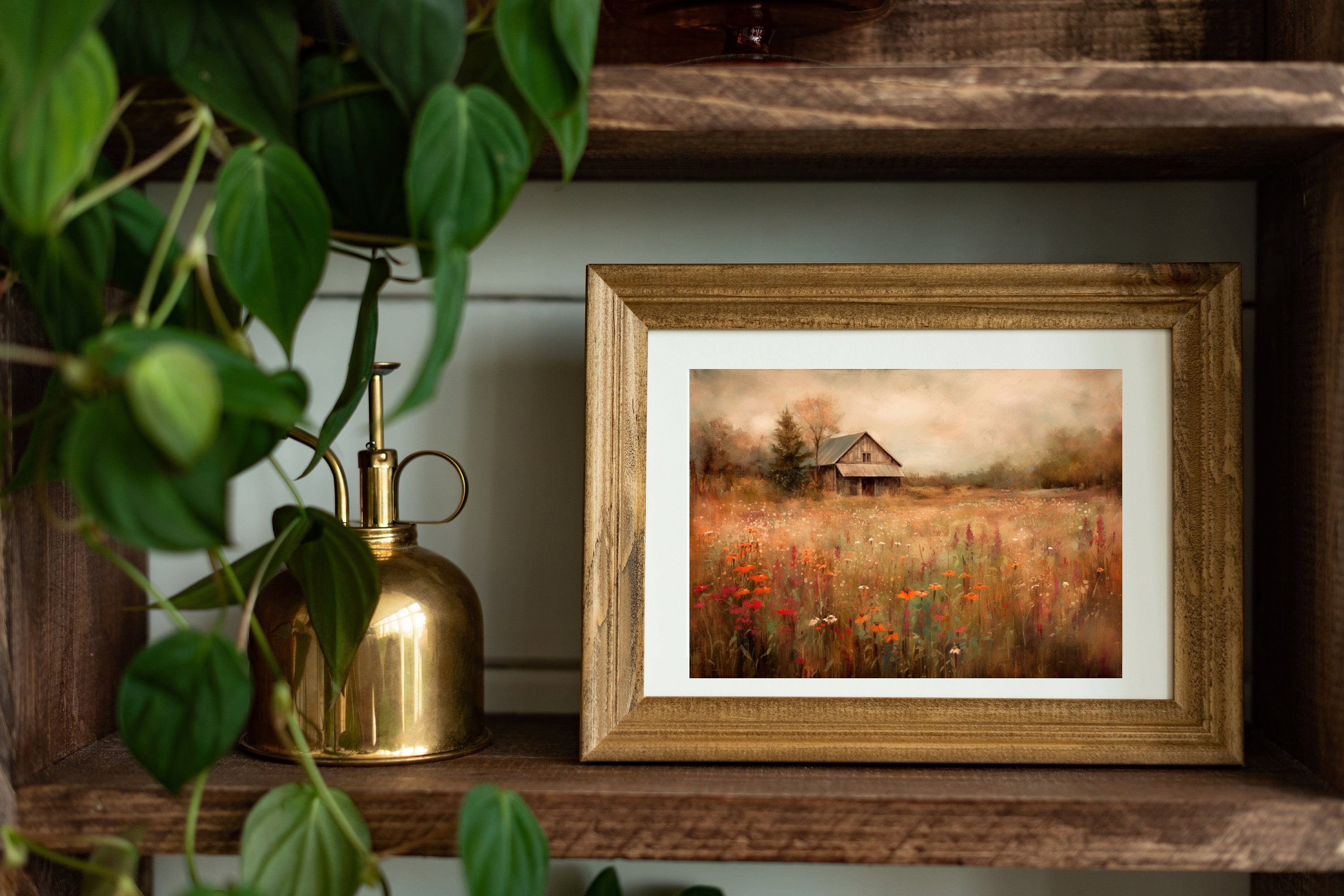 Wildflower Field Landscape Oil Painting, Cottage Art, Vintage Landscape ...
