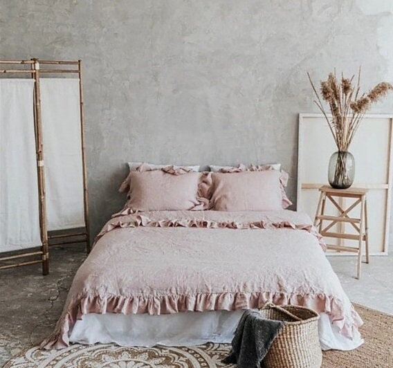 35 Color Natural Linen Ruffle Duvet Cover Queen Duvet Cover King Duvet ...