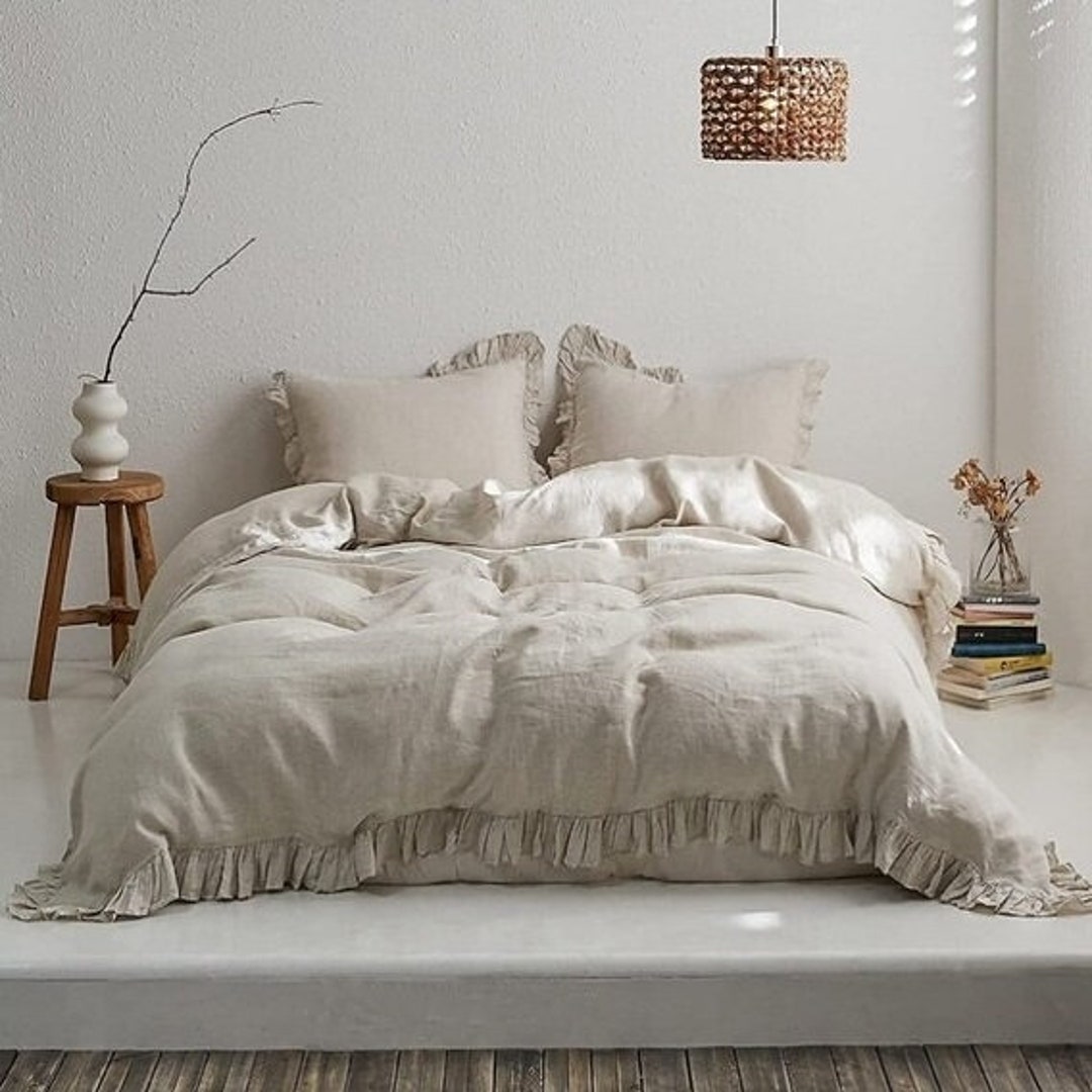 35 Color Natural Linen Ruffle Duvet Cover Queen Duvet Cover King Duvet ...