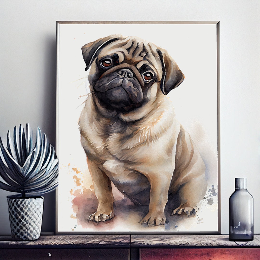 Black and Caramel Brown Pug Dog Portrait Watercolor Art Print - Etsy