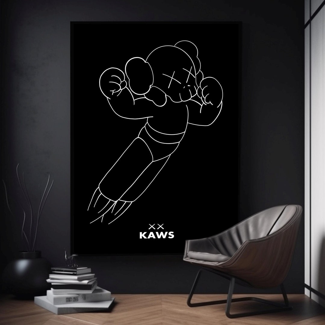 Black and White Kaws Print Kaws Poster Flying Companion Kaws Figure ...