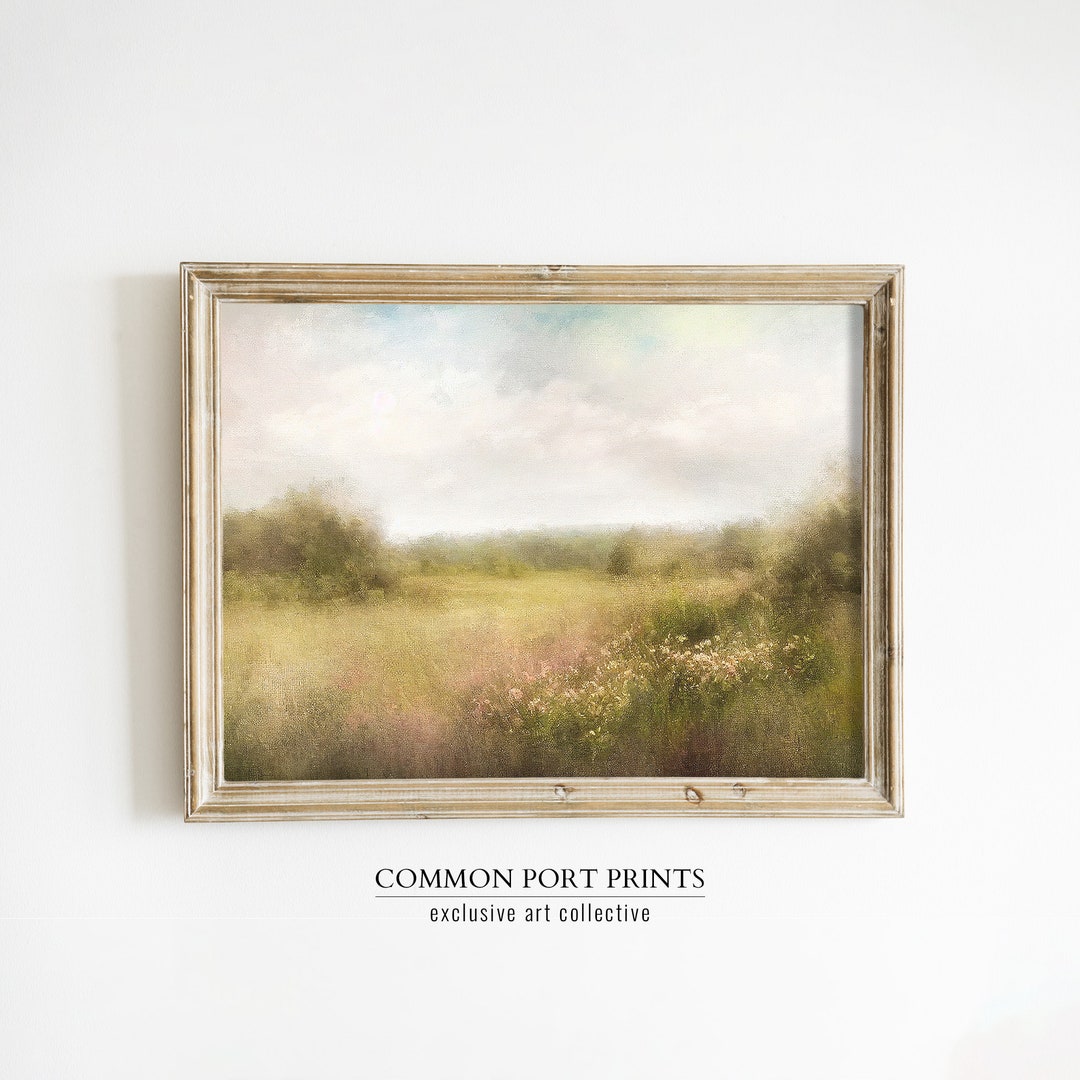 Muted Spring Meadow Vintage Landscape Downloadable Print, Vintage Home ...