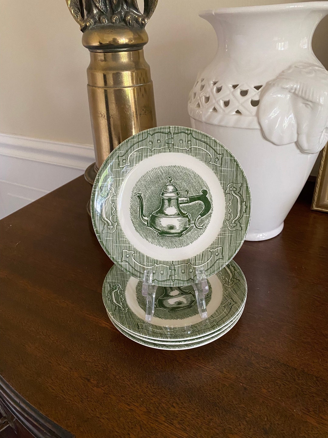 The Old Curiosity Shop Green and White Saucer Plates - Etsy