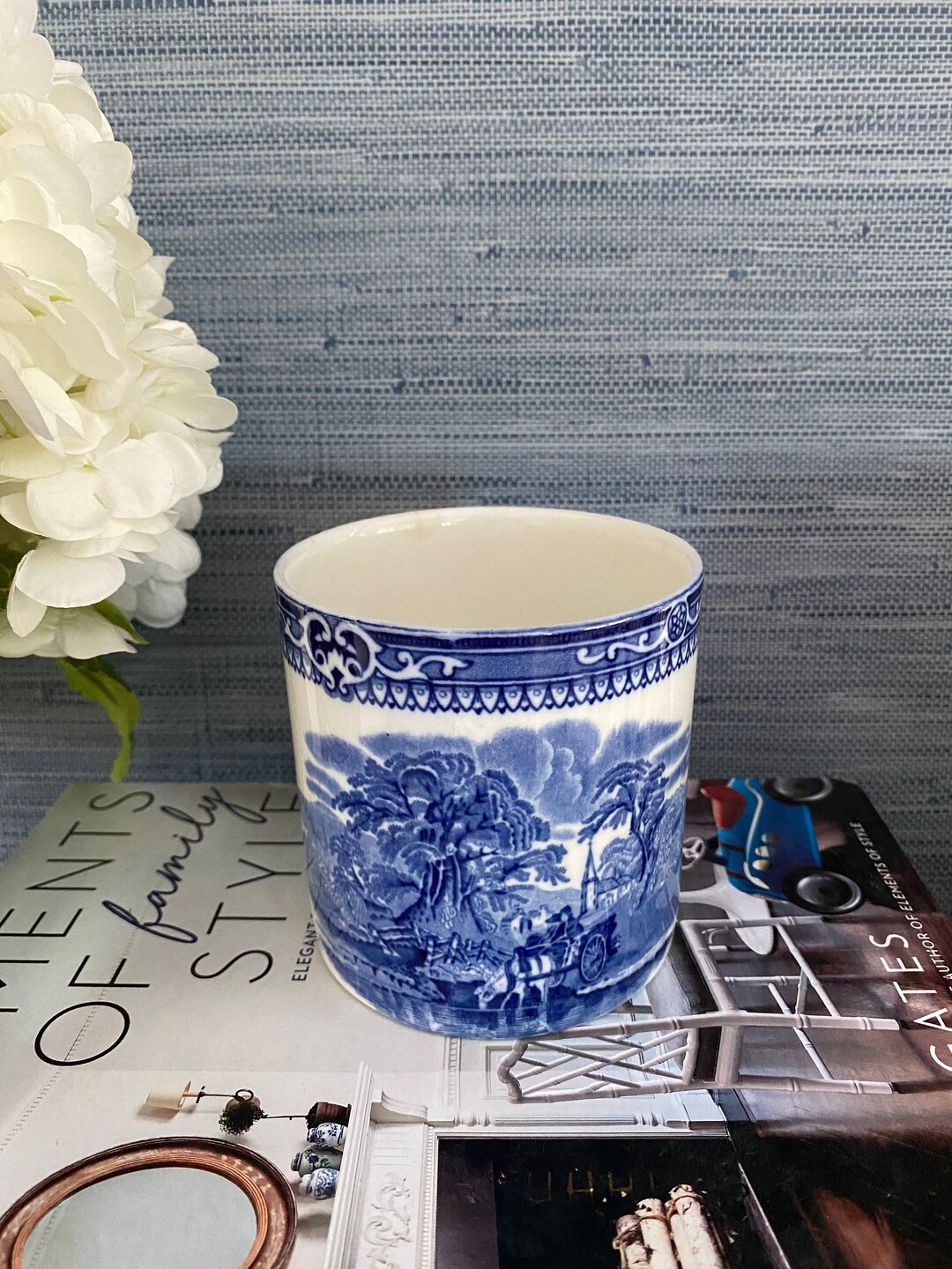 Blue and White Cache Pot - Etsy