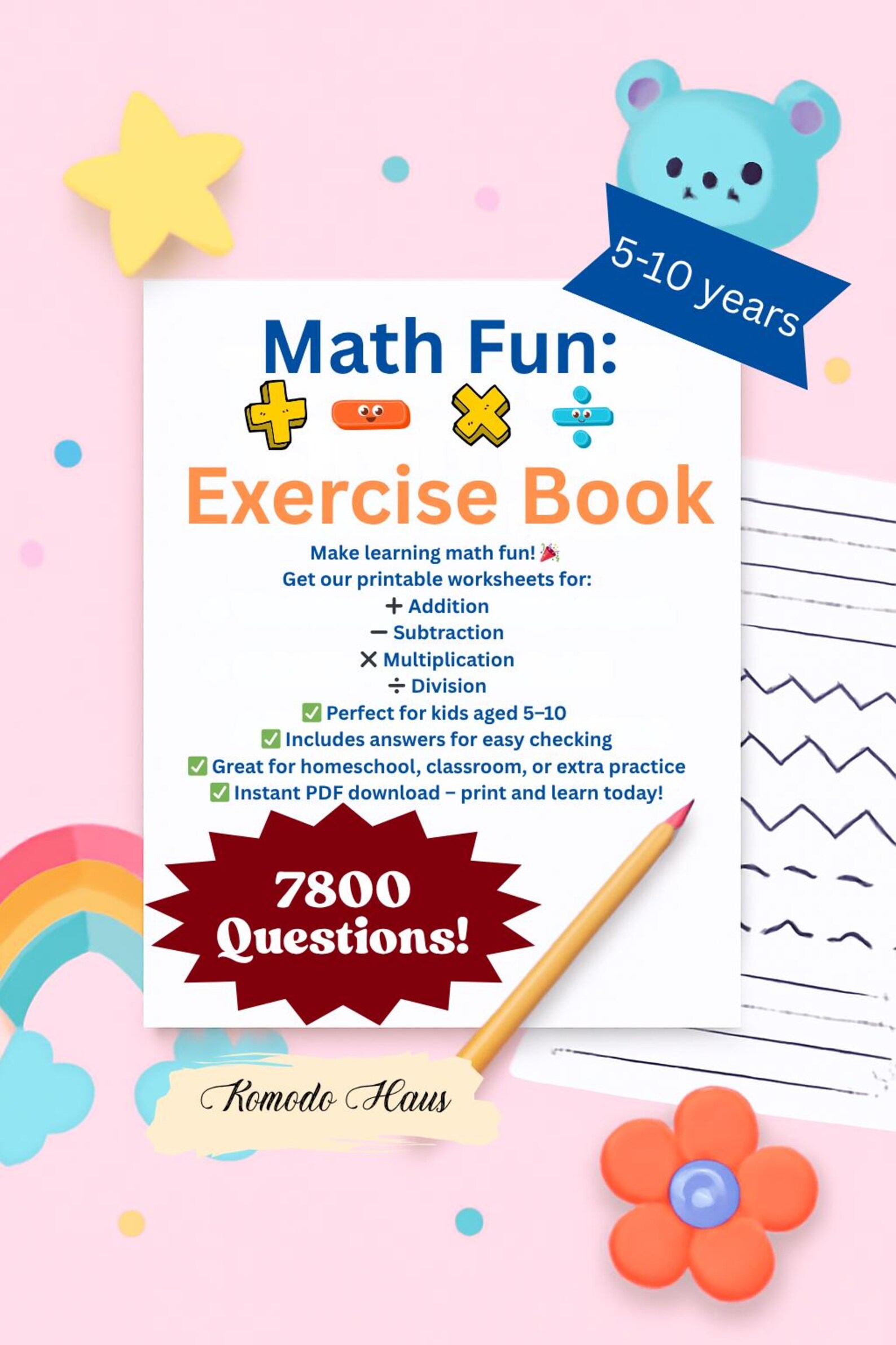 Printable Math Workbook for Kids | Addition, Subtraction ...