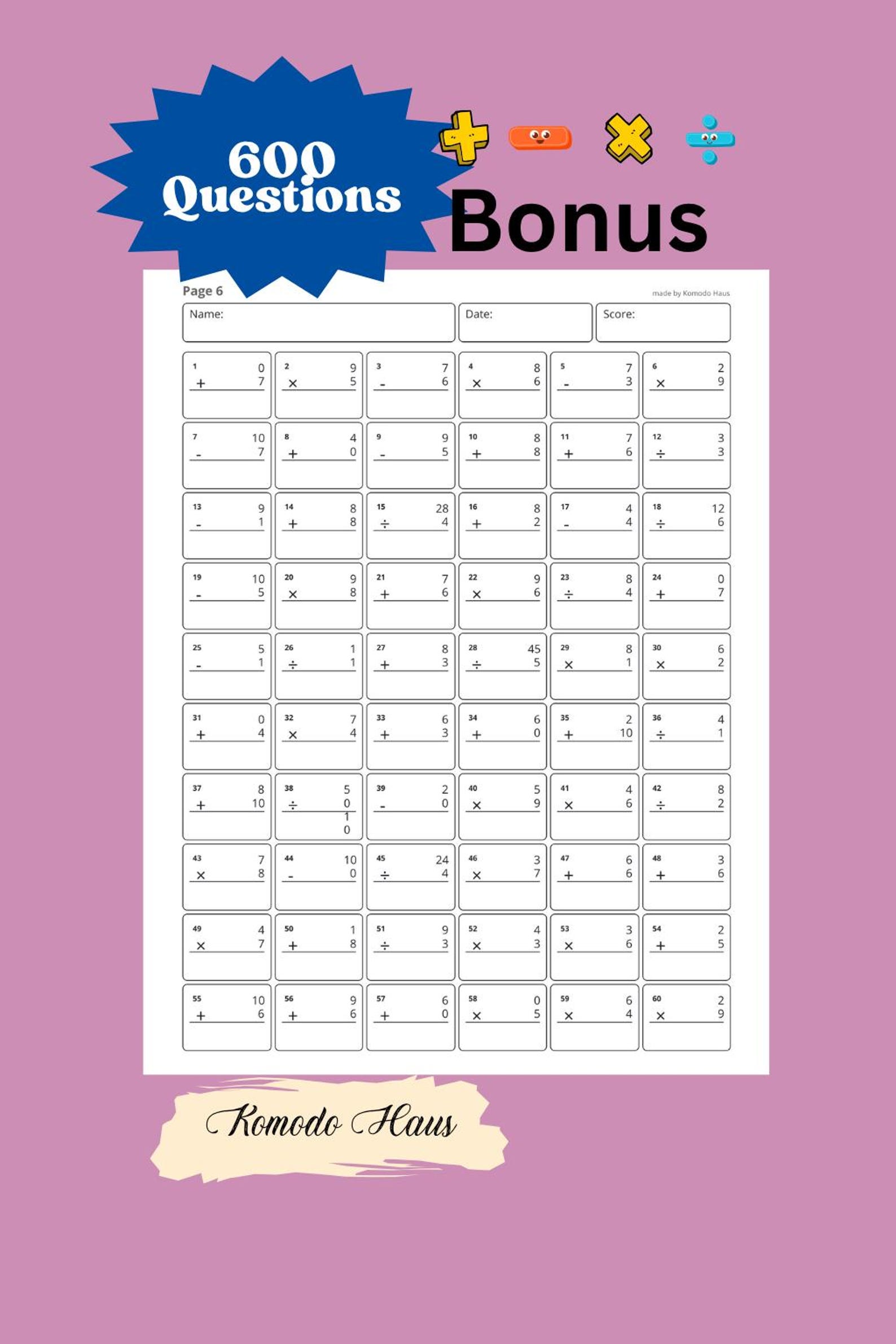 Printable Math Workbook for Kids | Addition, Subtraction ...