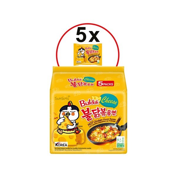 SAMYANG Buldak Hot Chicken Flavor Ramen Cheese Pack of 5 Halal Very Hot ...