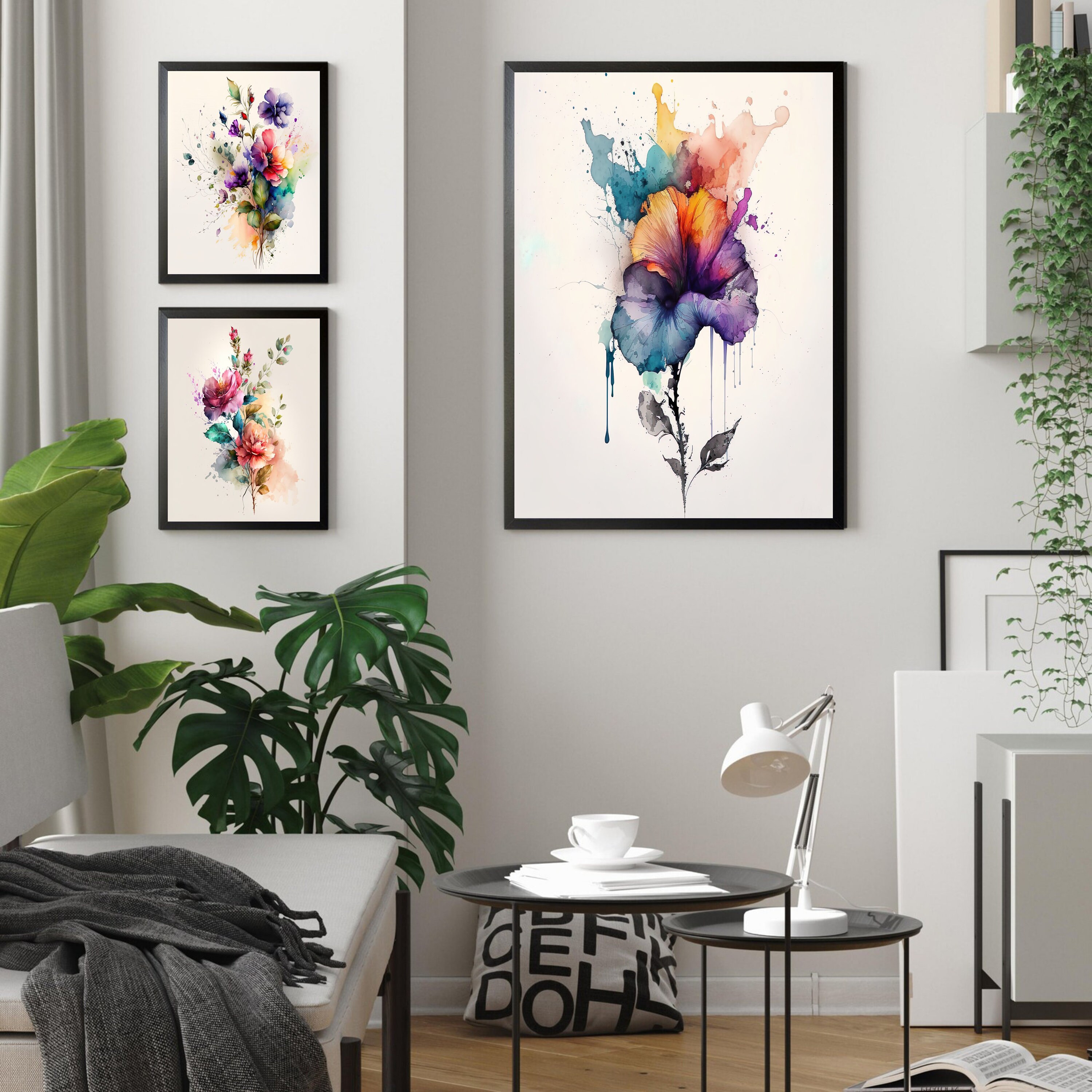 Floral Botanical Colourful Wall Art Set of 3, Tryptic Wild Flower ...