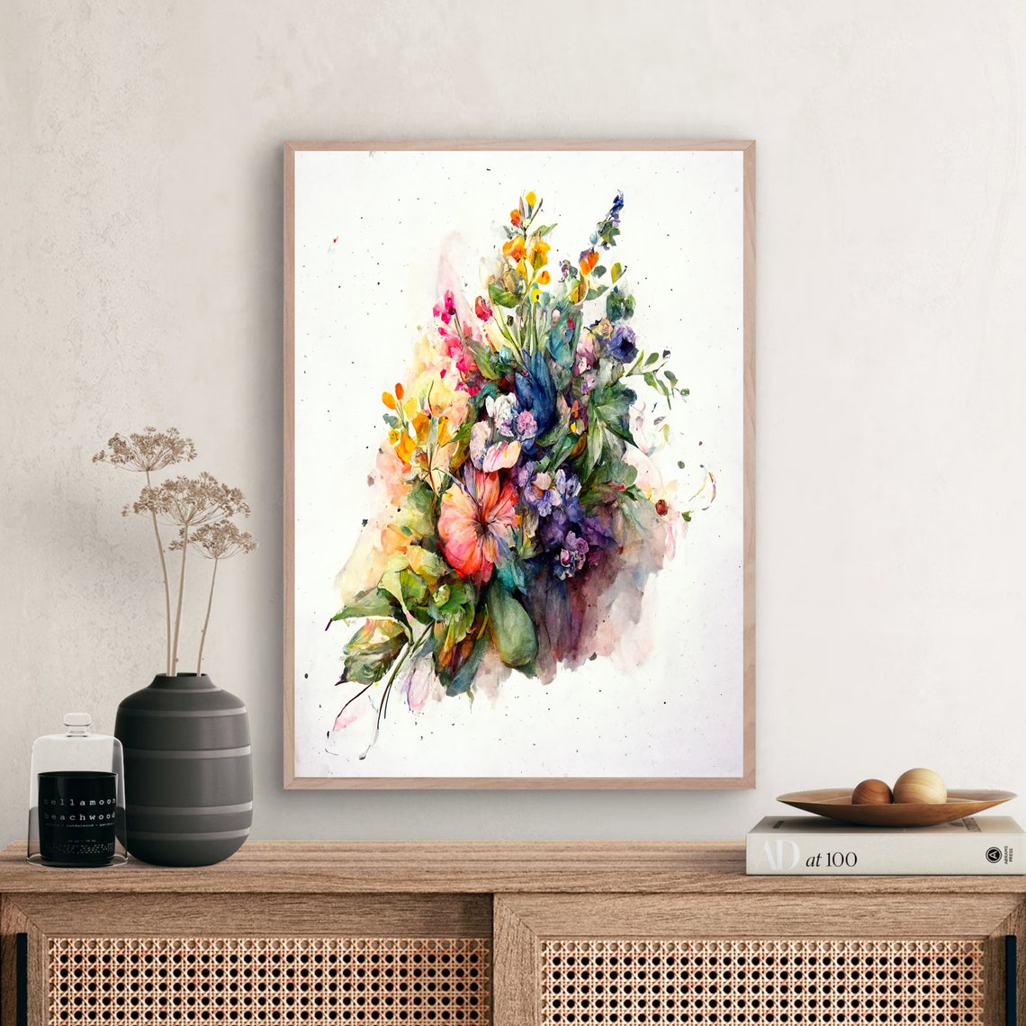 Floral Botanical Colourful Wall Art Set of 3, Tryptic Wild Flower ...