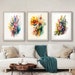 Floral Botanical Colourful Wall Art Set of 3, Tryptic Wild Flower ...