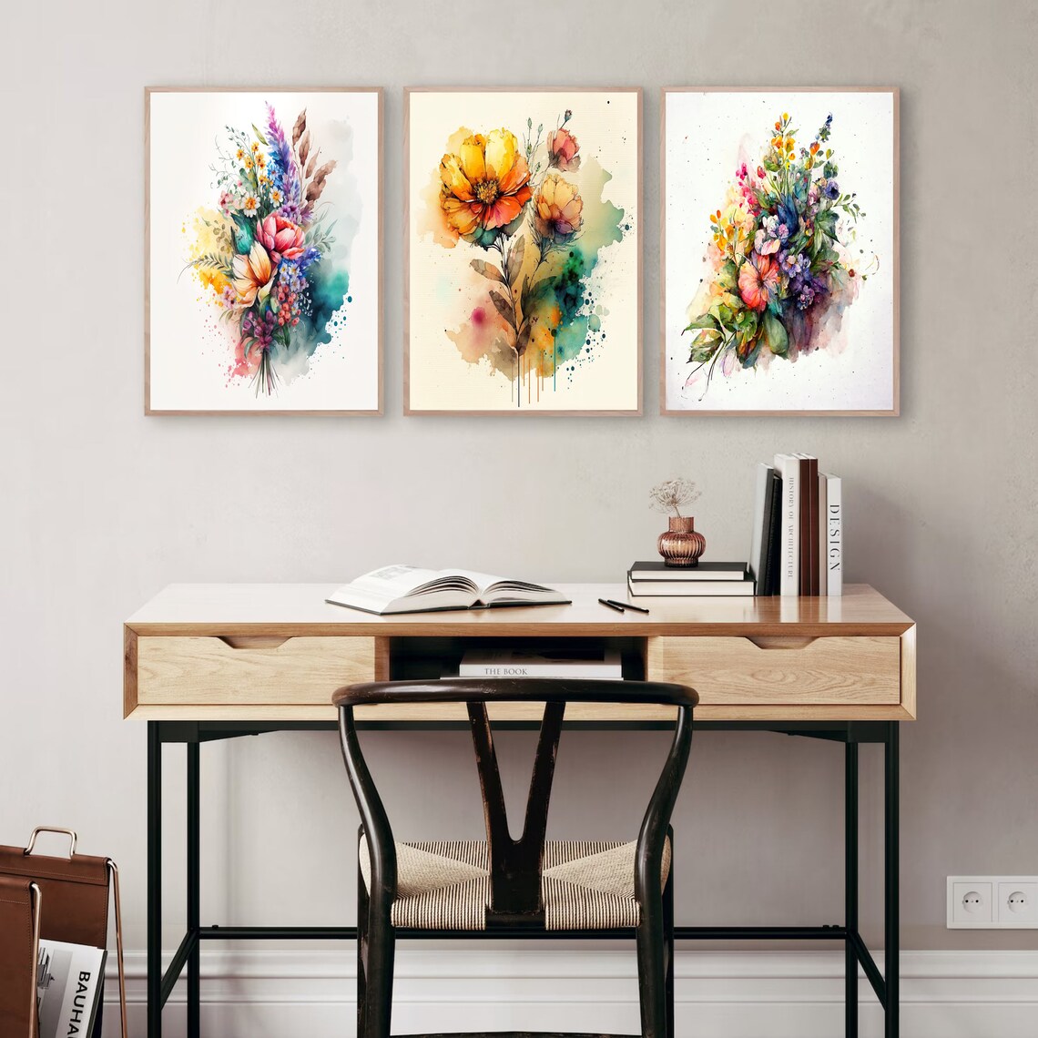Floral Botanical Colourful Wall Art Set of 3, Tryptic Wild Flower ...