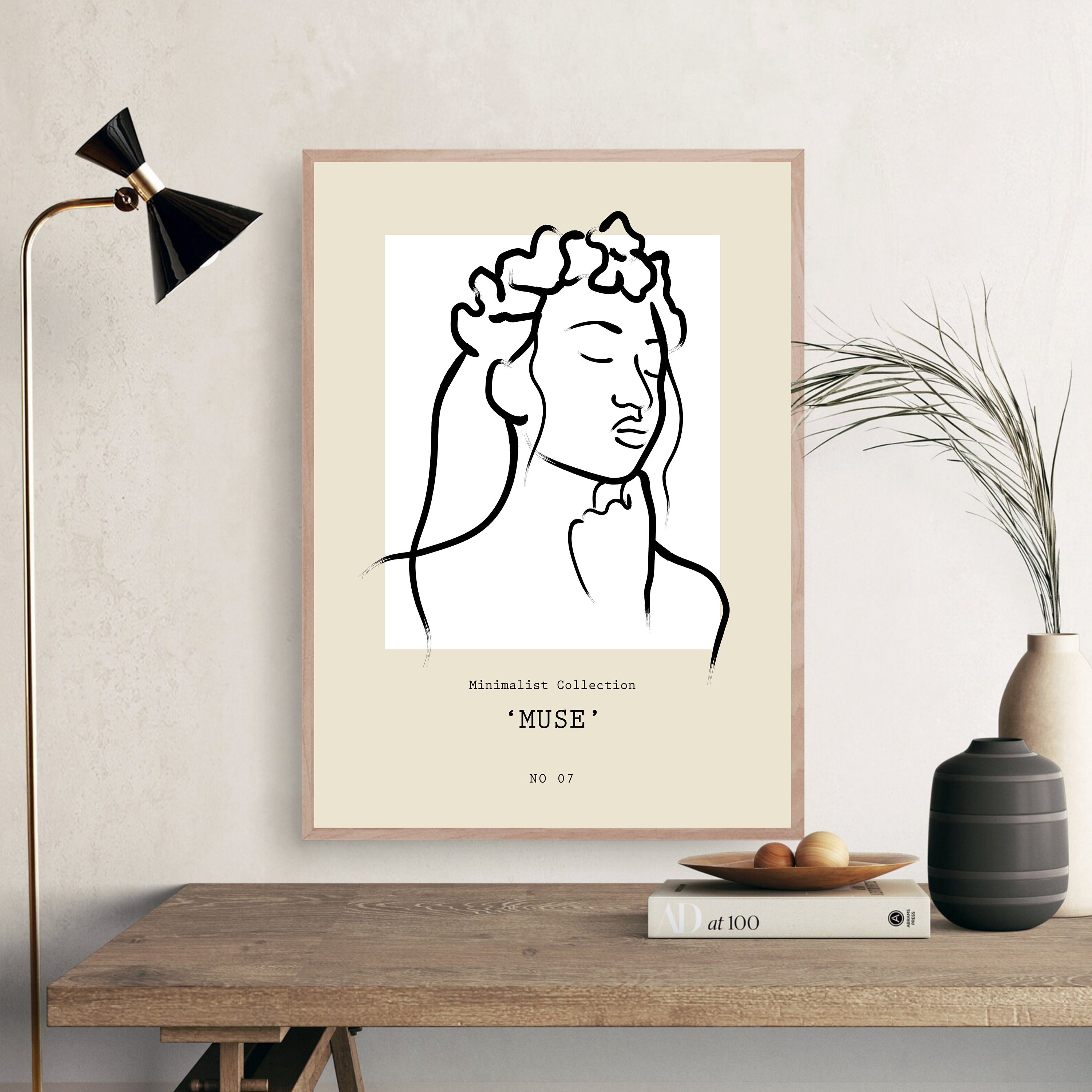 Female Muse Pose Line Printable Wall Art, Femme Aesthetic Face Line ...