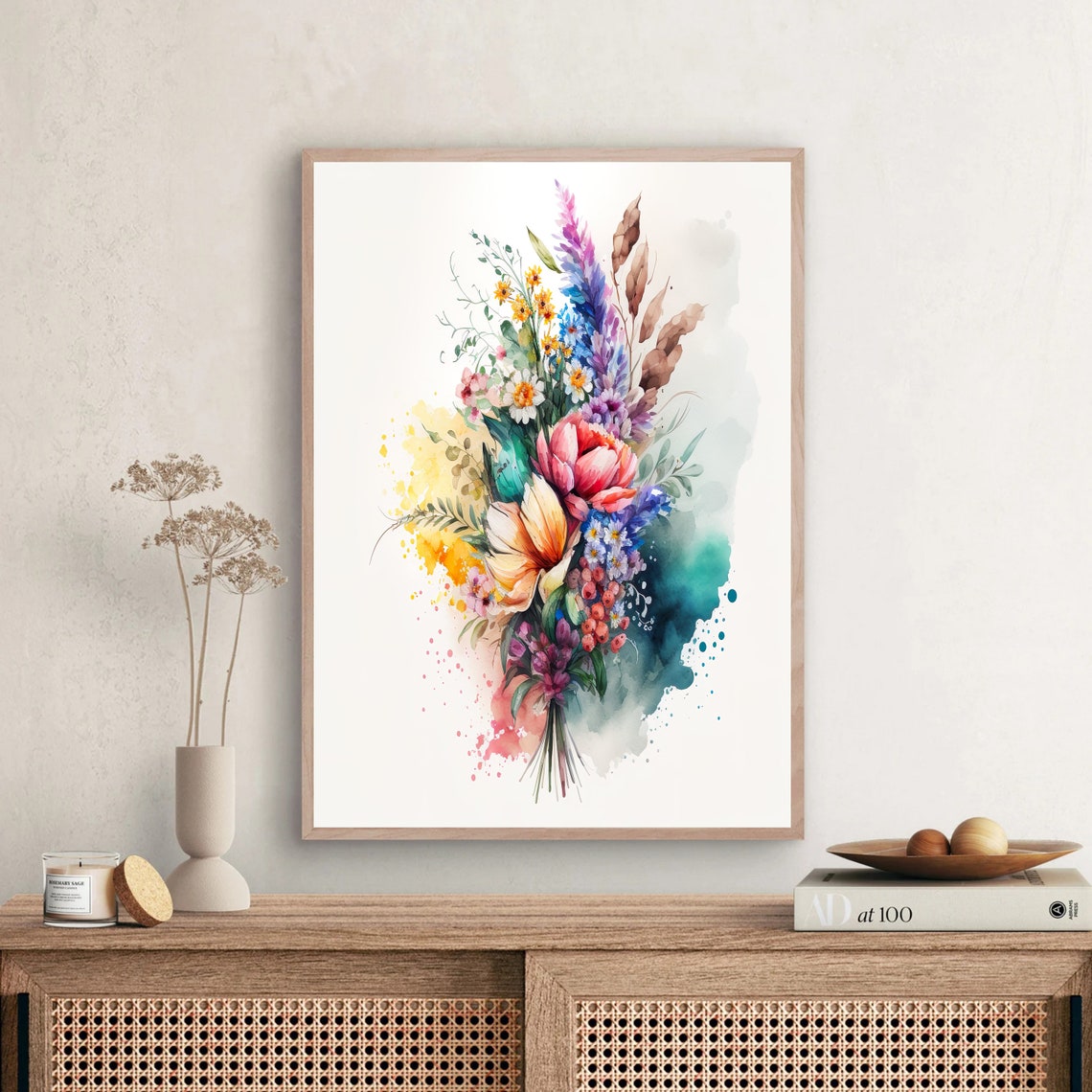 Floral Botanical Colourful Wall Art Set of 3, Tryptic Wild Flower ...