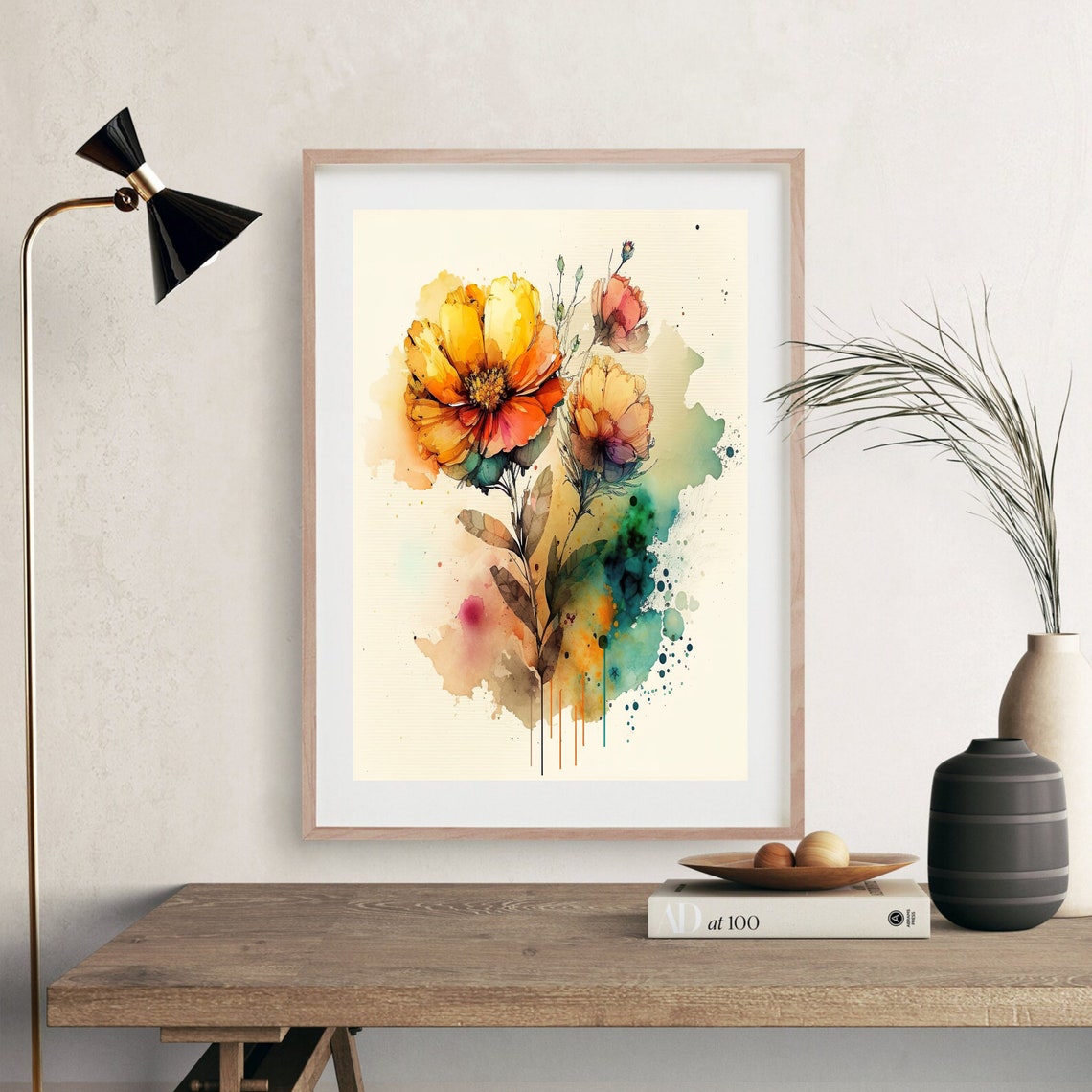 Floral Botanical Colourful Wall Art Set of 3, Tryptic Wild Flower ...