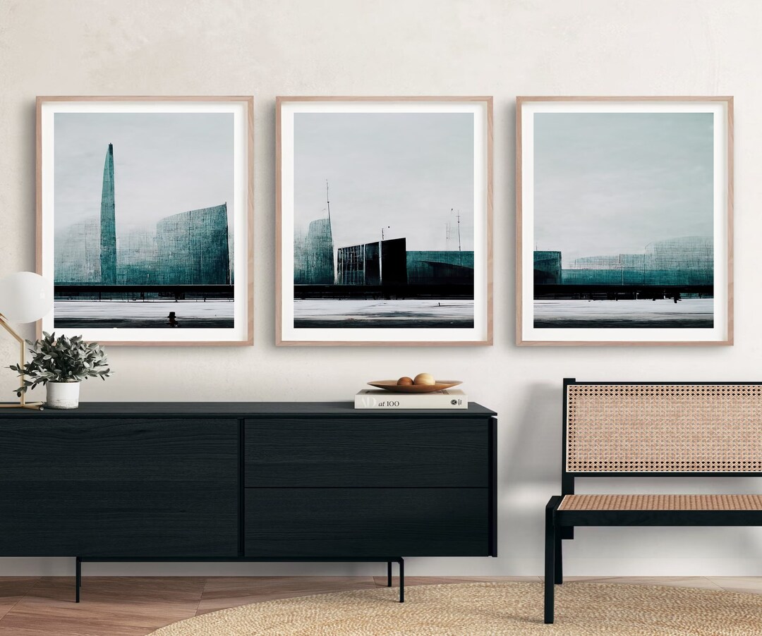 Minimalist Cityscape Print Set: Abstract Skyline Triptych (digital ...