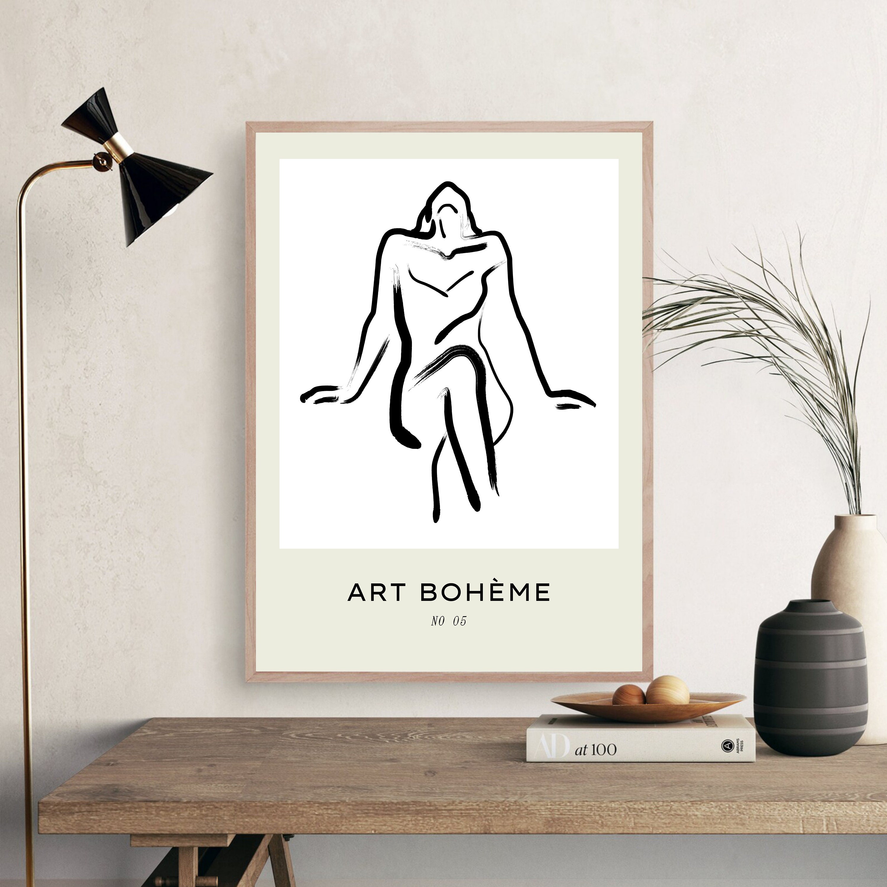 Abstract Female Figure Art Print: Minimalist Line Drawing (digital ...