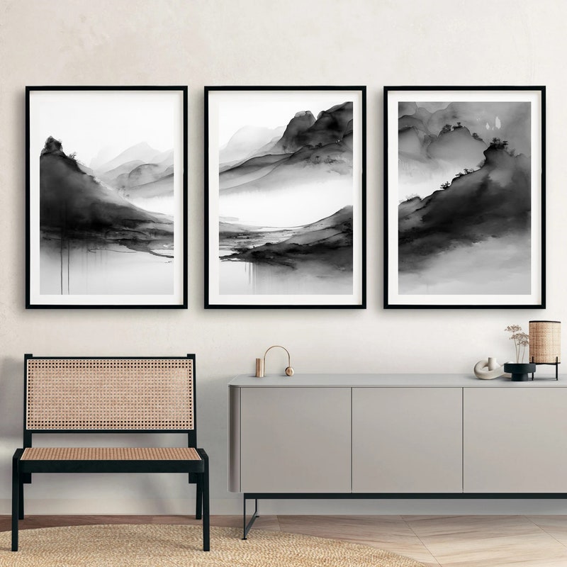 Black Geometric Triptych - Etsy