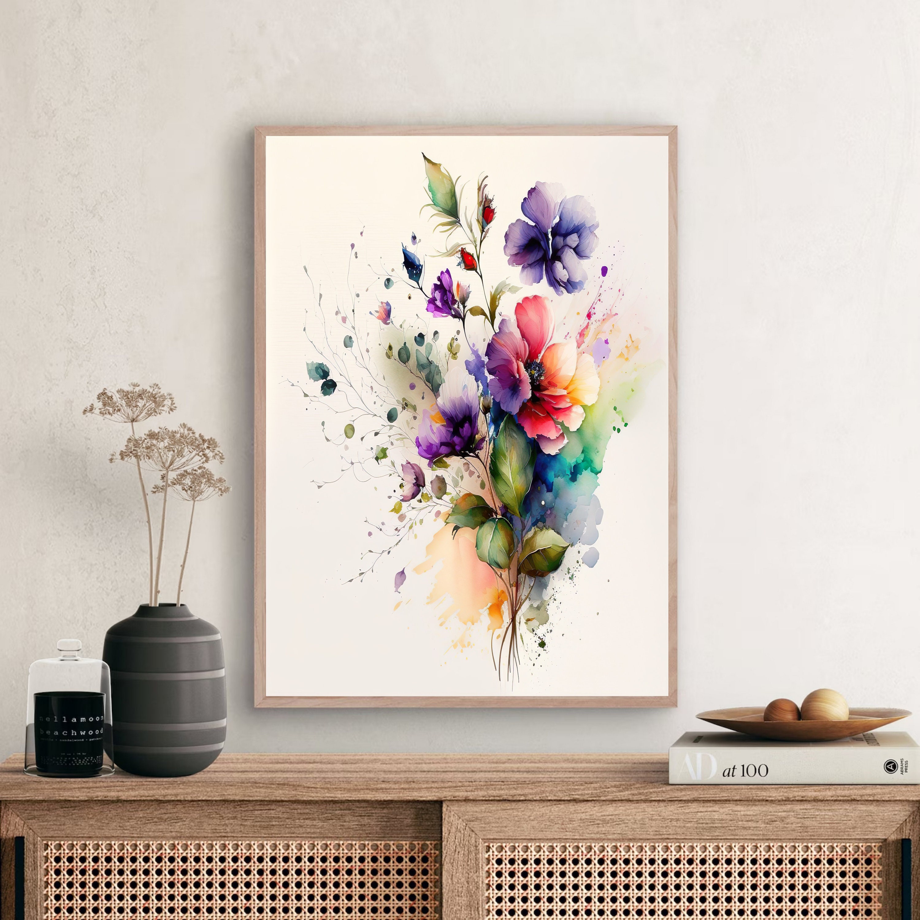 Floral Botanical Colourful Wall Art Set of 3, Tryptic Wild Flower ...