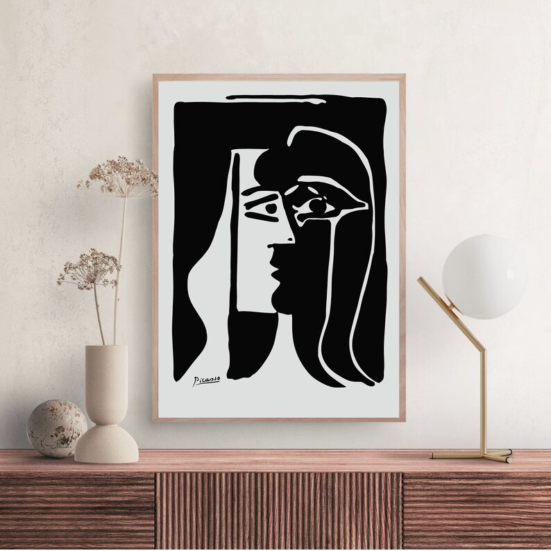 Picasso Kiss Line Art Print: Modern Black and White Gallery Poster ...