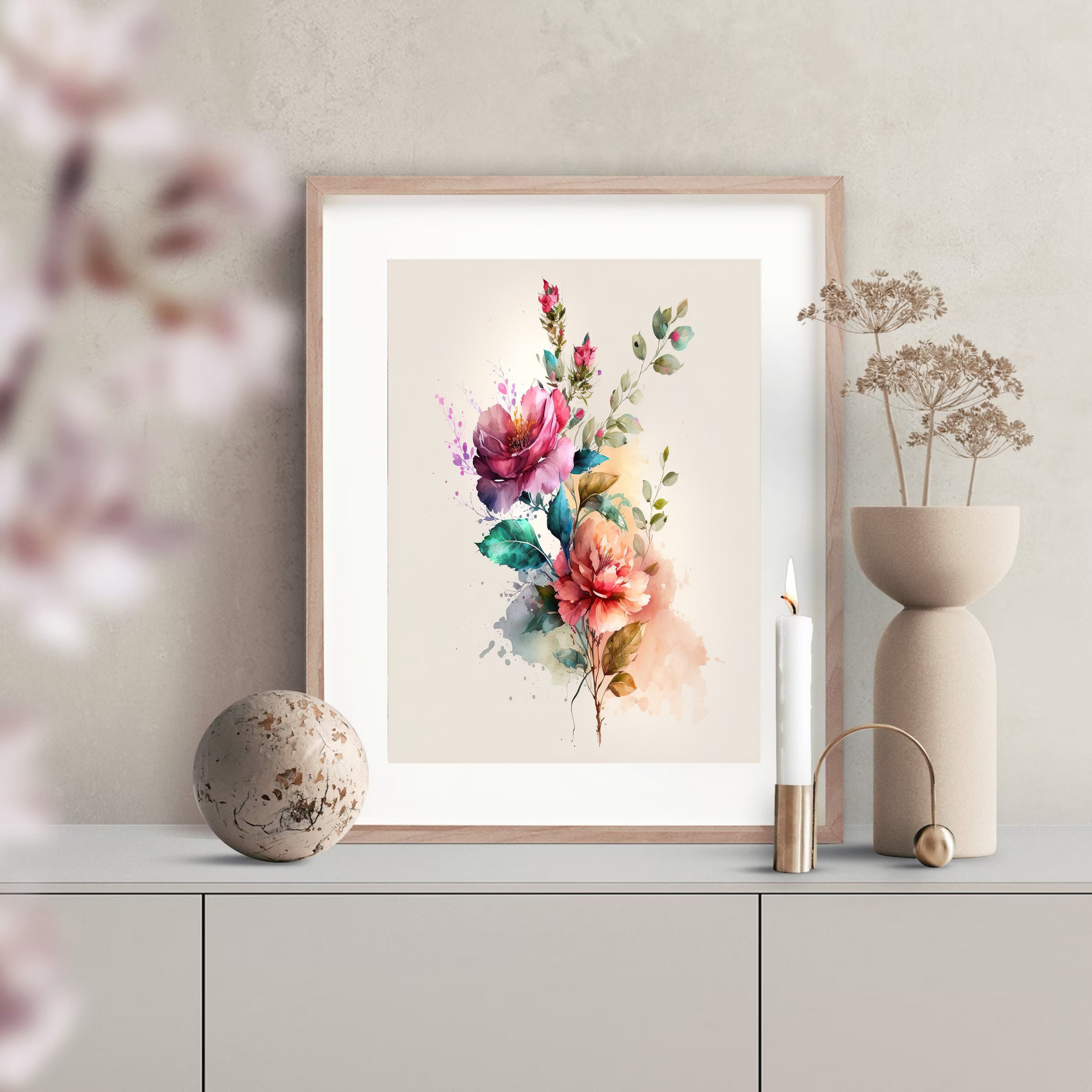 Floral Botanical Colourful Wall Art Set of 3, Tryptic Wild Flower ...