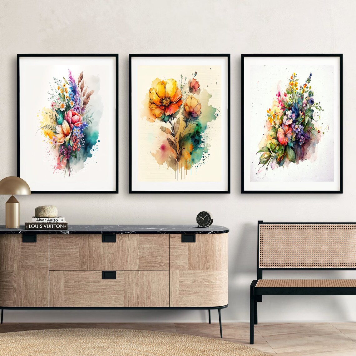 Floral Botanical Colourful Wall Art Set of 3, Tryptic Wild Flower ...