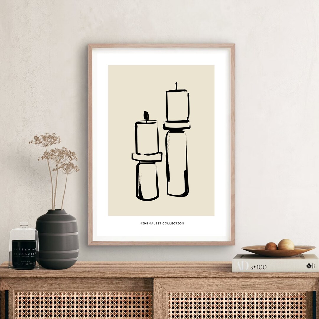 Abstract Candles Line Art Print, Minimalist Home Decor (digital ...