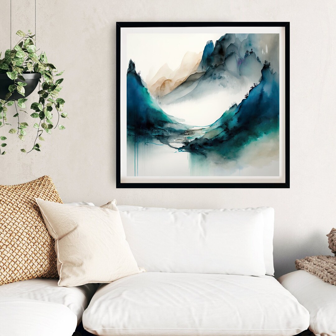 Teal Watercolor Printable Wall Art, Minimalistic Petrol Wall Poster ...