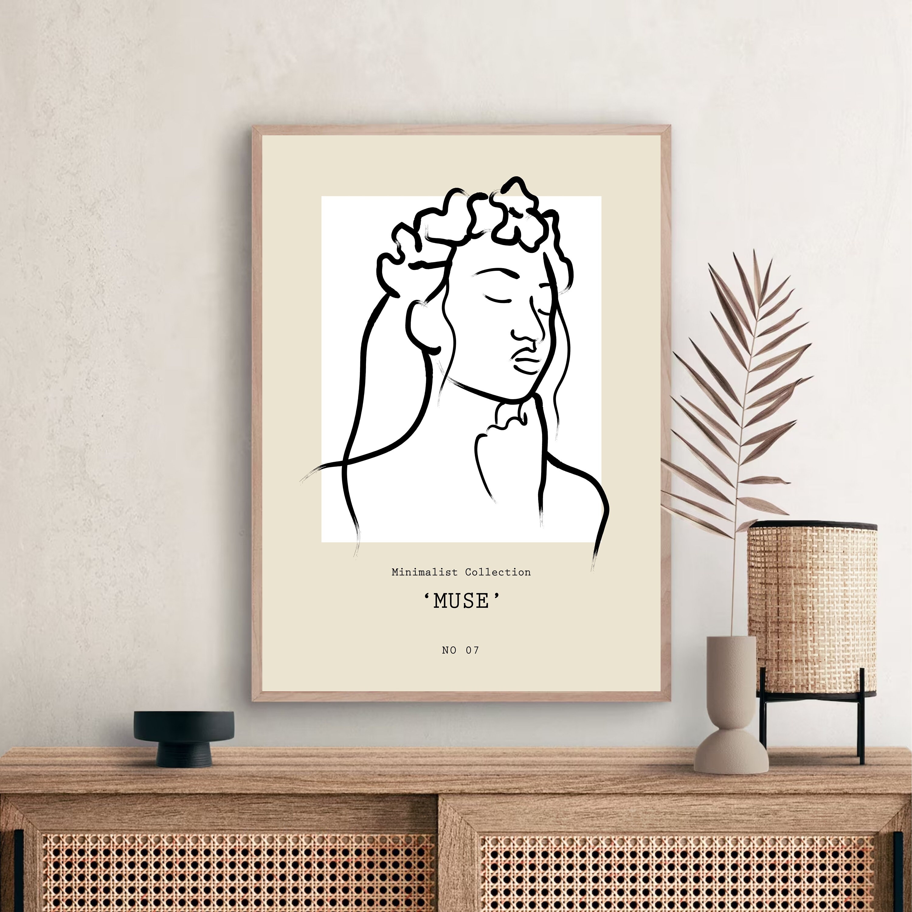Female Muse Pose Line Printable Wall Art, Femme Aesthetic Face Line ...