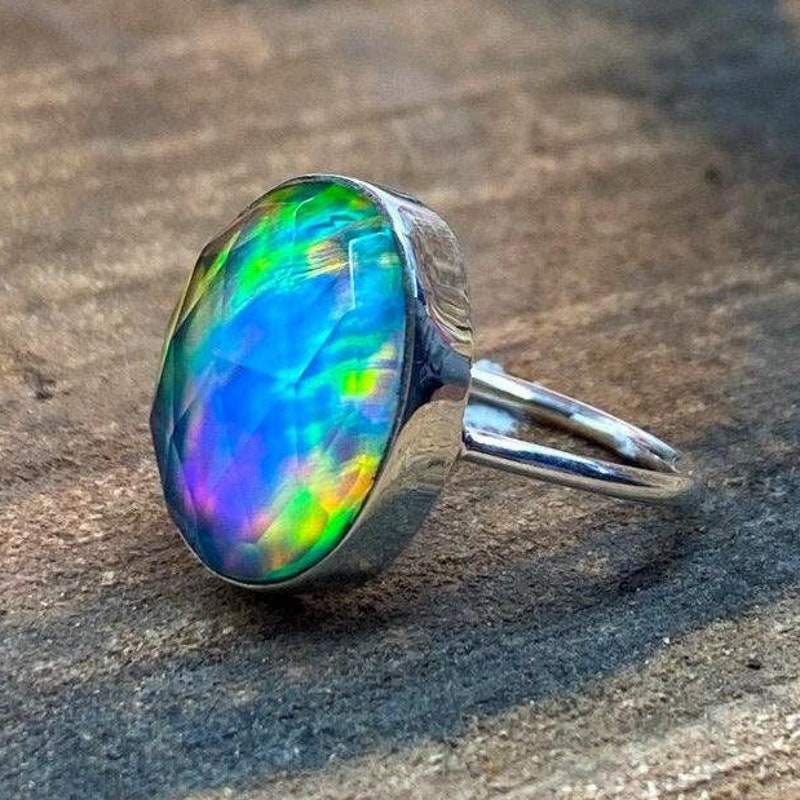 Rainbow Opal Ring - Etsy
