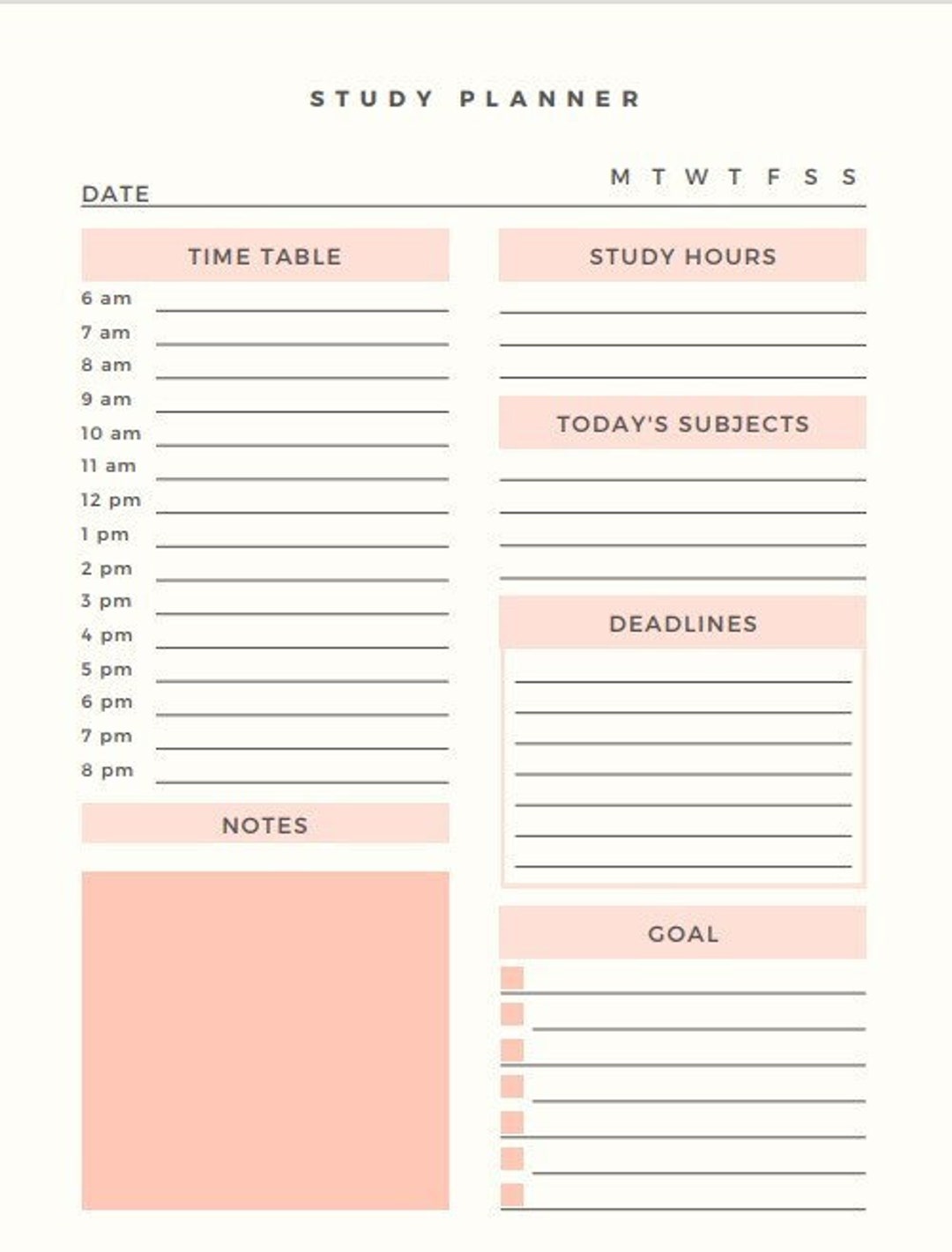 Daily Plan Sheet - Etsy