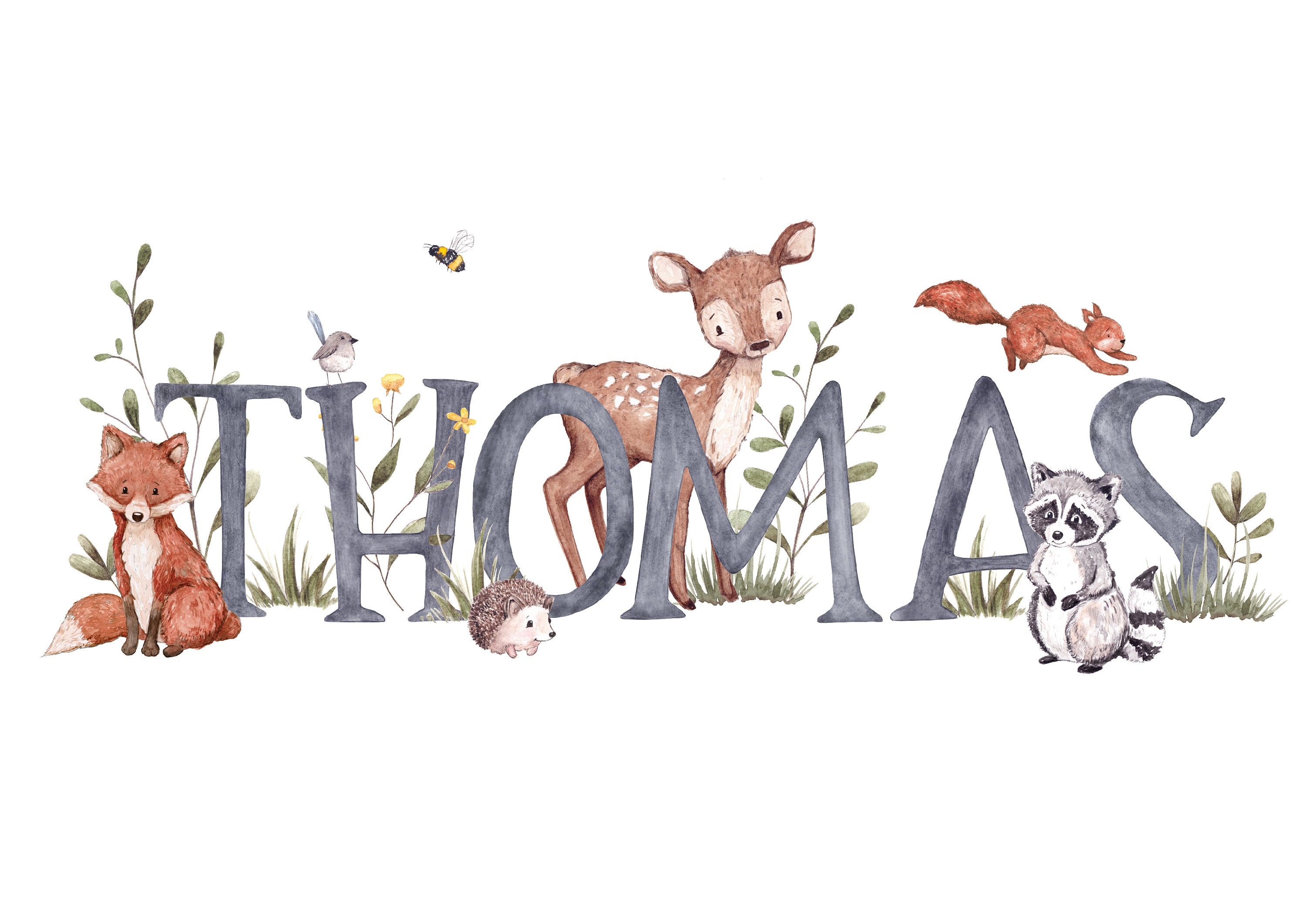 Boys Woodland Name Print Personalised Name Wall Art Art - Etsy Ireland