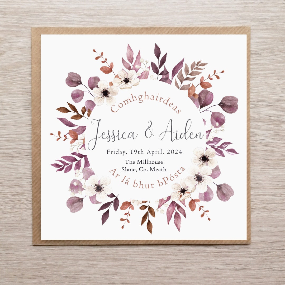 Personalised Irish Language Wedding Card. Card for Newlywed Couple ...