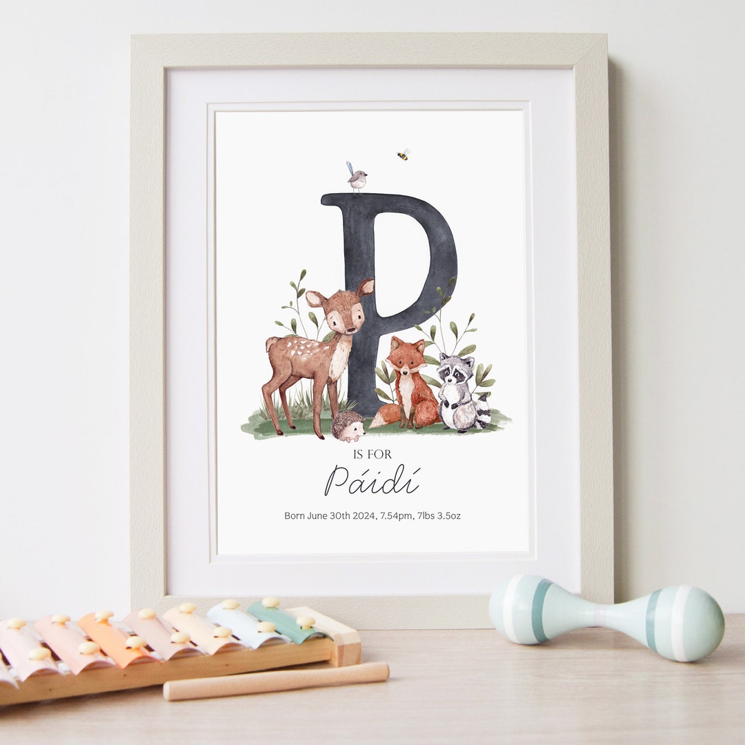 Boys Initial Letter Print, Personalised Initial Name Print, Nursery ...